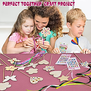 WUBOMJIO Princess Fairy Wands Craft Kit, Kid Birthday Party Supplies Make Your Own Magic Wands Include Unfinished Wooden Fairy Wands, Gem Stickers, Ribbons, Ideal Gift for Kids 6+(14 PCS)