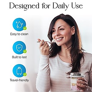 Overnight Oats Containers With Lid And Spoons | Mason Jars For Overnight Oats, Milk, Cereal| Small Containers with Lids | 10 OZ Each | Oatmeal Container | Includes Instructions & Recipes (Grey & Grey)