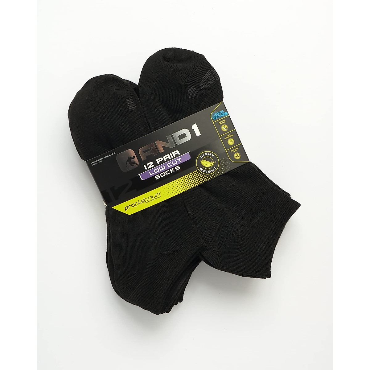 AND1 Men's Socks - PROPLATINUM Lightweight Low Cut Socks (12 Pack), Size Shoe size 6-12.5, Black