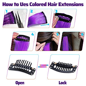 MEckily 22 inch Colored Purple Hair Extensions Clip in Kid's Party Highlights, Purple Accessories Hairpiece Straight for Girls Women (10 Pcs Purple)