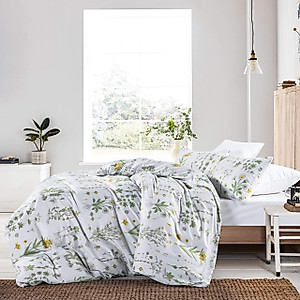 GETIANN Floral Duvet Cover Set Full/Queen Comforter Cover Set Spring Plant Printed 90"x90"（1 Comforter Cover and 2 Pillow Shams Soft Bedding Set