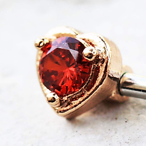 Covet Jewelry Rose Gold Plated Red CZ Heart Nipple Bar