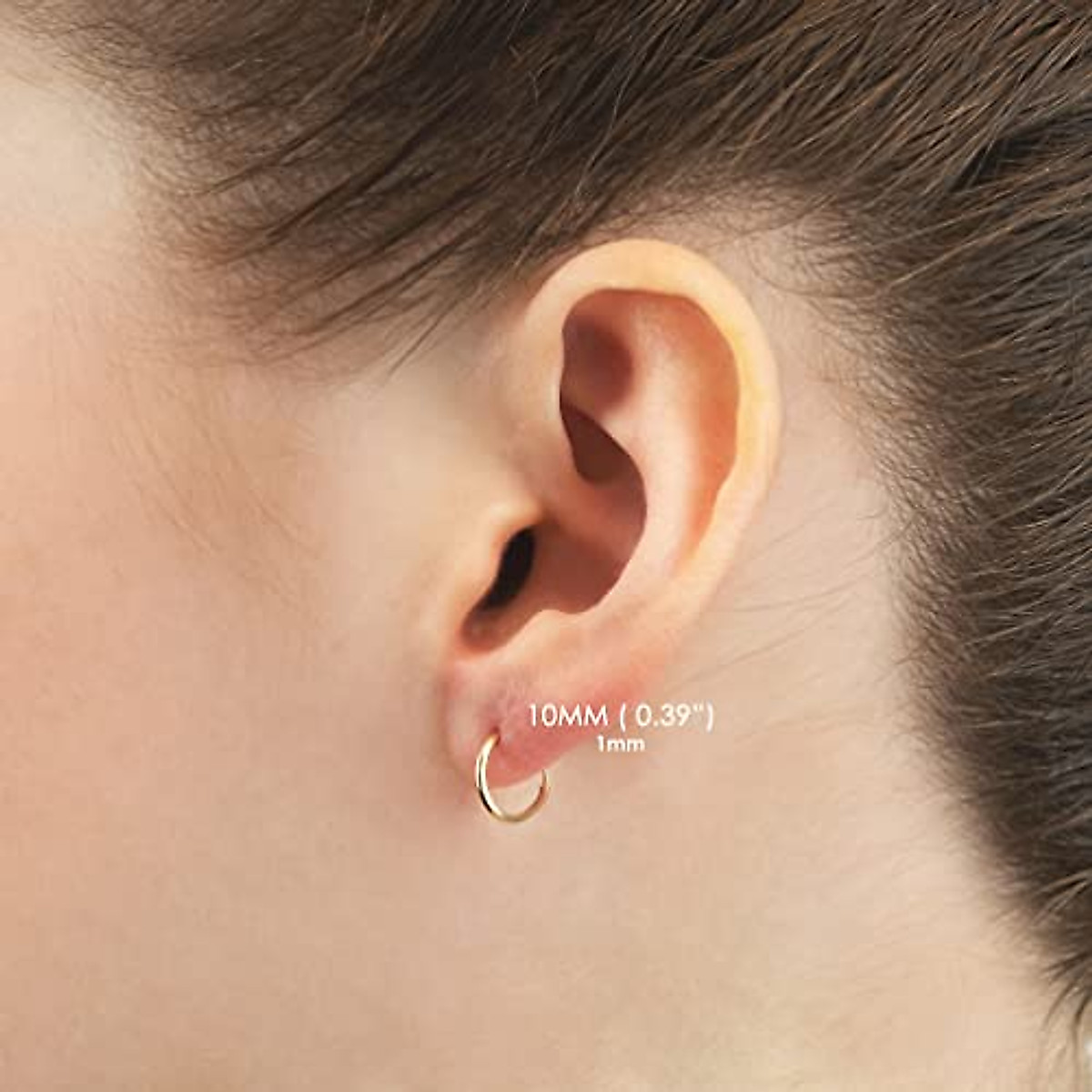 14k Yellow Gold Women's Endless Tube Hoop Earrings 1mm Thick x 10mm Diameter