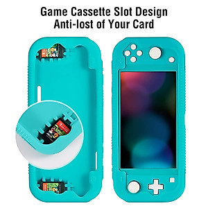 Teyomi Protective Case Compatible with Nintendo Switch Lite, Silicone Protective Cover for Nintendo Switch Lite with Tempered Glass Screen Protector, 4 Pcs Thumb Grips & 2 Game Cartridges(Light Blue)
