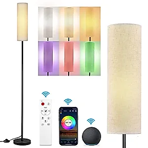 Floor Lamps for Living Room Smart LED Modern Tall Light Standing Lamp Compatible with Alexa & Google Home, Corner Lamp with Linen Lampshade for Bedroom Remote & WiFi APP Control Stepless Dimmable
