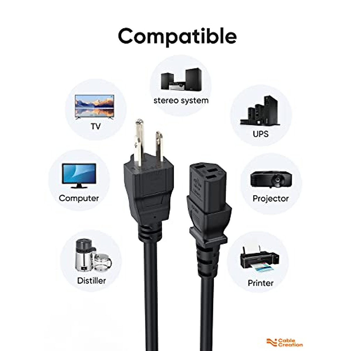 CableCreation [2-Pack 1 Feet 18 AWG Universal Power Cord for NEMA 5-15P to IEC320C13 Cable, 0.3M / Black