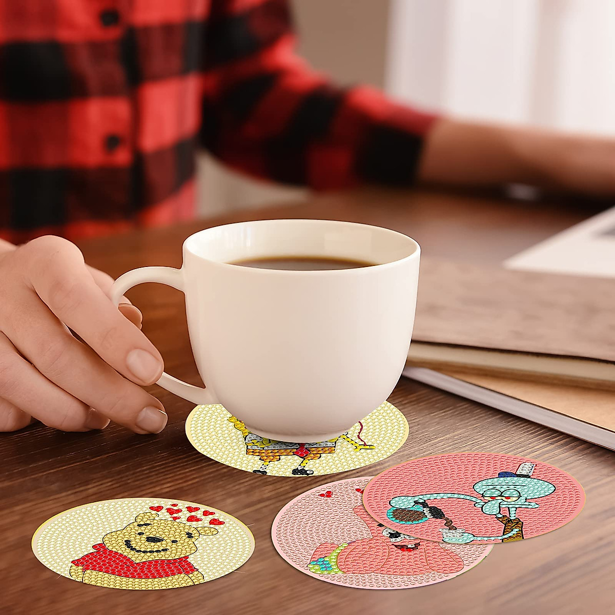 cupmod 8Pcs Diamond Painting Coasters Kits,DIY Cartoon Diamond Art Coasters Kits for Adults Kids Beginners,Diamond Painting Coasters with Holder for Home