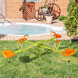 SUPER DEAL Kids Teeter Totter, 4 Seat Seesaw 360° Rotate All Steel Extendable Tubes Weather and Rust Resistant for Indoor Outdoor Playground