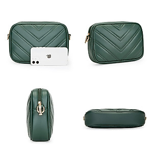 Herald Chevron Quilted Small Crossbody Bag with Coin Purse Pouch Women Square Snapshot Camera Side Shoulder 2 Size Handbag (Green)