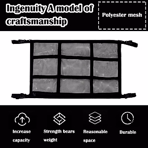 Improve Version Car Ceiling Cargo Net Pocket with Zip,Reinforced Webbing&Double Layers Cargo Carrier,Universal Road Trip Essentials Car Organizers and Storage for Tent,Toy,Quilts