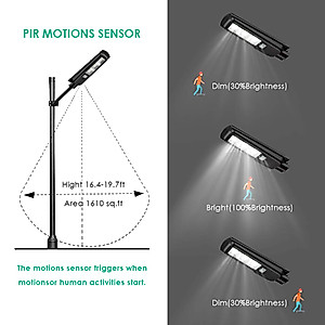 BEEZOK Solar LED Street Light, 6000LM Motion Sensor LED Parking Lot Light Dusk to Dawn, 6000K Daywhite - BKST0301