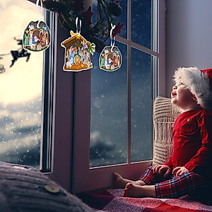 Religious Crafts Nativity Stickers Make a Nativity Scene Sticker Ornament Christmas Tree Hanging Decorations Christian Craft Kits for Holy Night Religious Party Jesus (16 Sets)