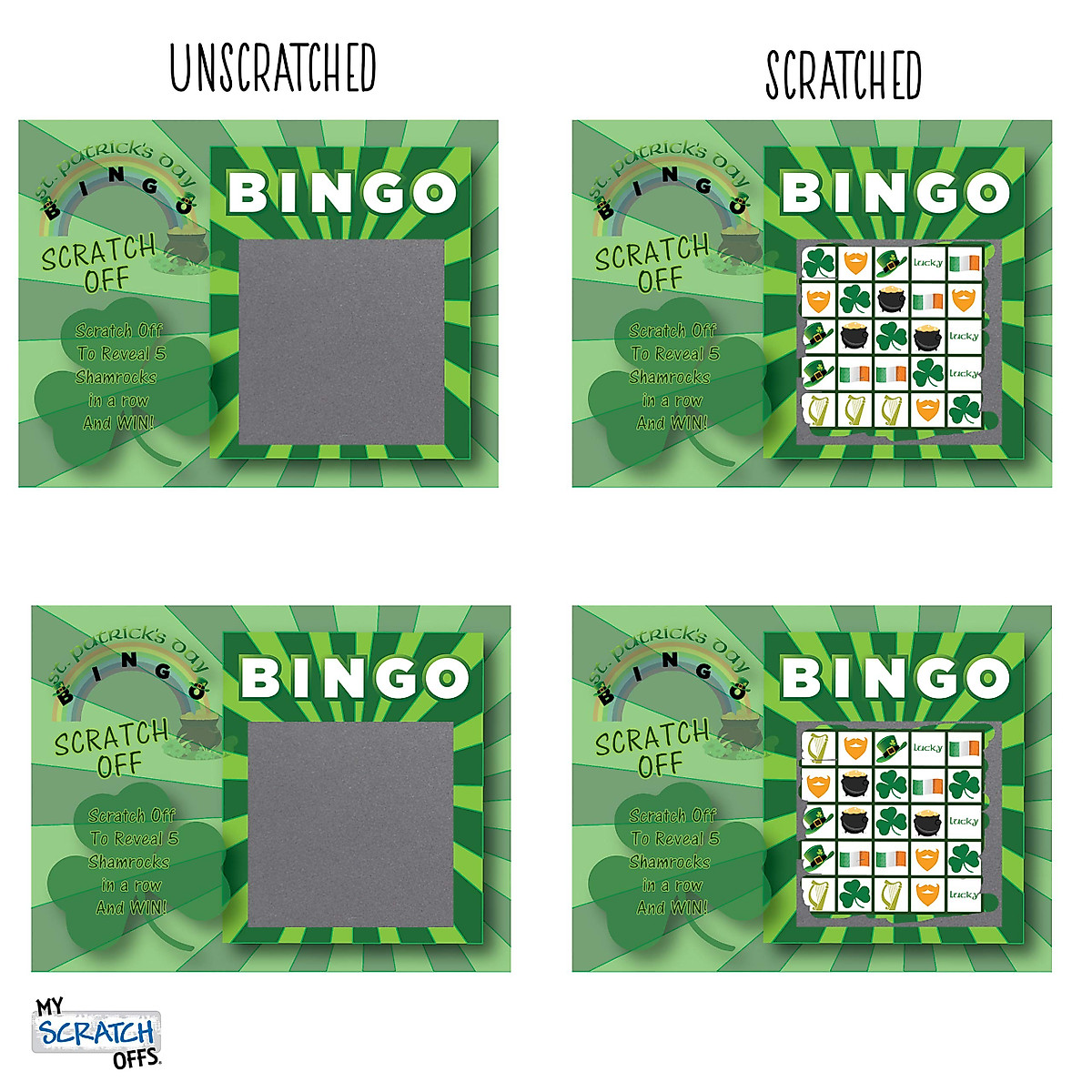 My Scratch Offs 26 Pack St. Patricks Day Scratch Off Cards St. Pattys Days Shamrock for Bingo Cards, Party Favors, Game Cards
