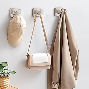 NearMoon Bath Towel Hooks -SUS304 Stainless Steel Square Clothes Robe Hooks Hanger, Heavy Duty Coat Hooks for Bathroom Livingroom Hotel Kitchen Garage, Wall Mounted - 3 Pack (Brushed Nickel)