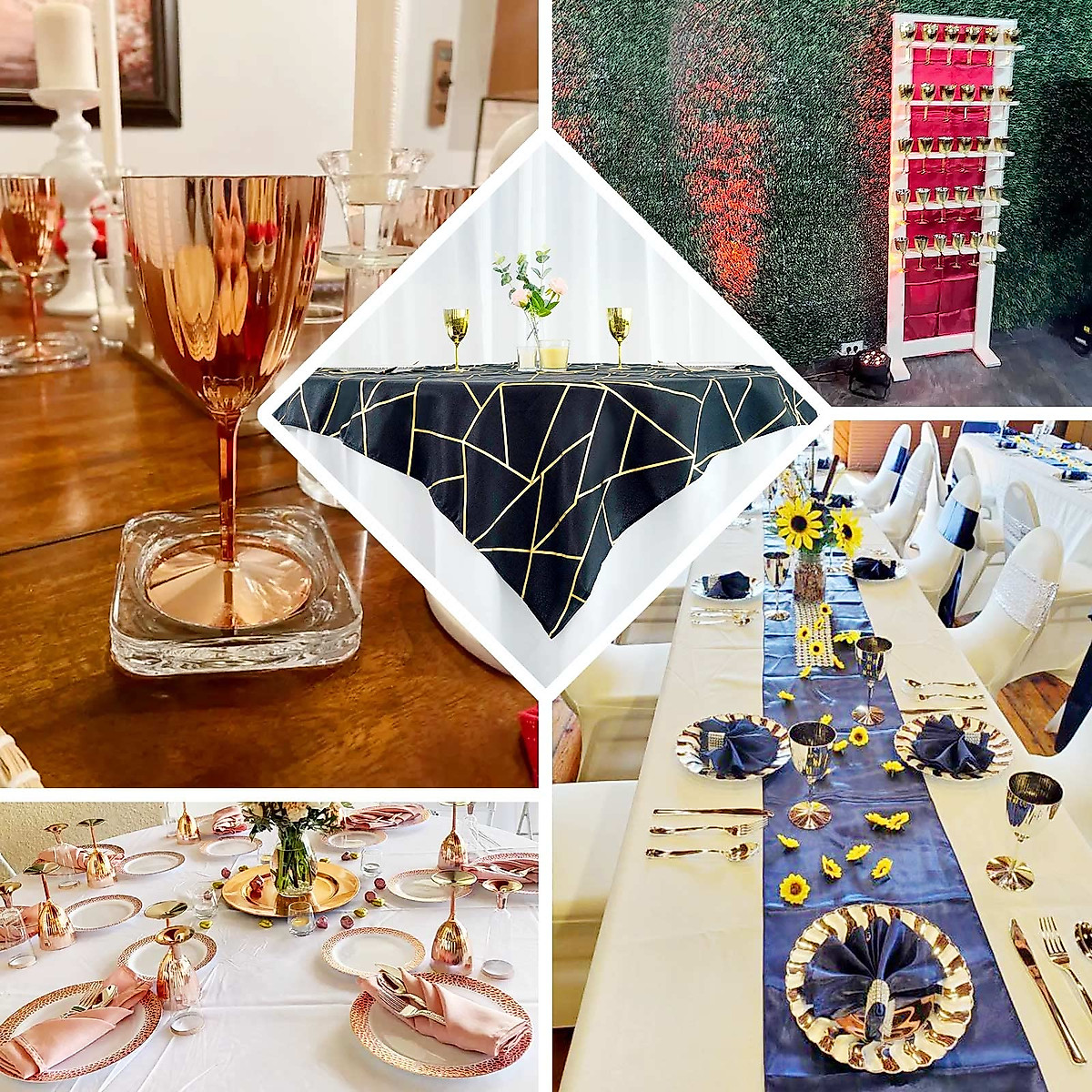 Efavormart Set of 6-8Oz - Gold Metallic Premium Disposable Wine Glasses, Stemmed Wine Goblets for Wedding, Outdoor Receptions, Banquets, Holiday Dining