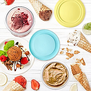 FIRJOY 24 oz. Containers | Extra Replacement Pints and Lids - Compatilbe with Ninja Creami NC501, NC500 Series/Deluxe 11-in-1 Ice Cream Maker (2 Pack - Blue, Yellow)