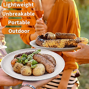 MISS BIG Dinner Plates,10 inches Plastic Plates Set of 4,Lightweight Wheat Straw Plates,for Children & Adult Plastic Plates Reusable,No BPAs and No Chemical Dyes,Plastic Dinner Plates(Wheat White)