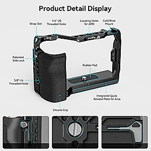 SmallRig Full Cage with Silicone Side Handle for Sony A7C, Comes with Locating Holes for ARRI, Quick Release Plate for Arca and Cold Shoe Mount - 3212B