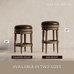 Maven Lane Pullman 31 Inch Tall Bar Height Upholstered Backless Barstool in Walnut Finish with Marksman Saddle Vegan Leather Cushion Seat, Set of 3