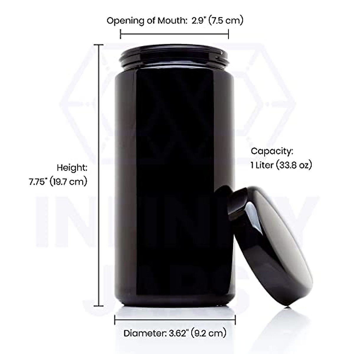 Infinity Jars 1 Liter (34 fl oz) Tall Extra Large Black Ultraviolet Glass Wide Mouth Screw Top Jar