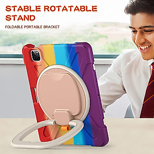 MEEgoodo Case for iPad Pro M2 12.9 Case 6th/5th/4th/3rd Generation 2022 2021 2020 2018, Tablet Cover with Pencil Holder/Rotating Stand/Shoulder Strap for Kids, Colourful Red