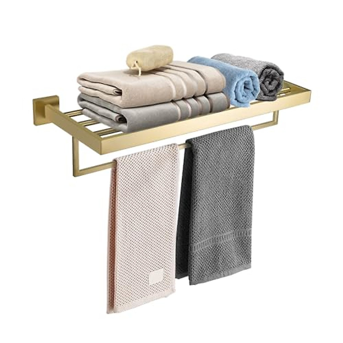 TURS Bathroom Towel Rack Brushed Gold Towel Shelf with Towel Bar Stainless Steel Wall Mounted Towel Holder Towel Rail