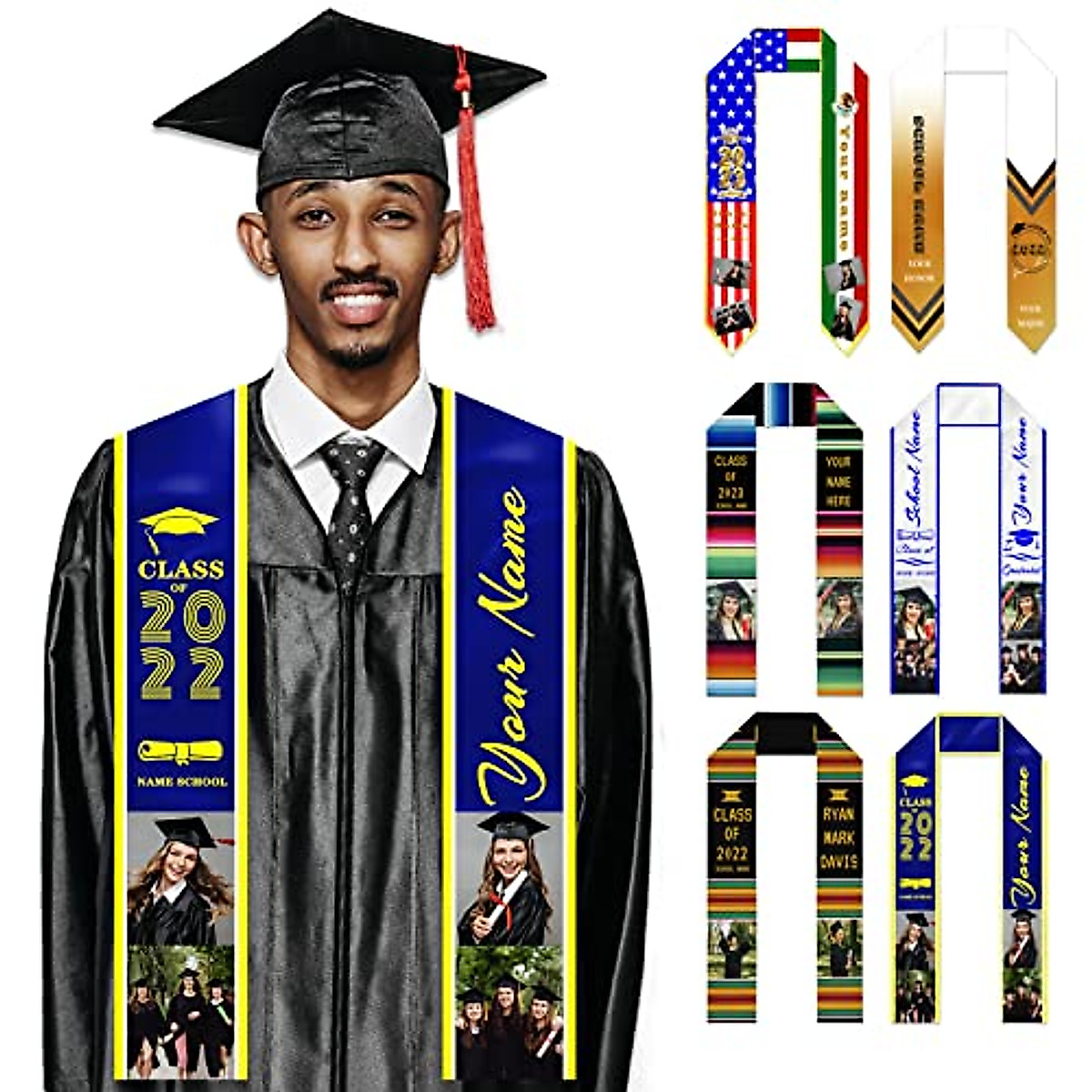 Aokizkdzsw Custom Stole Graduation Personalized 2022，Graduation Sash Class of 2022，Graduation Gifts for Valedictorian and Salutatorian (Style 5)