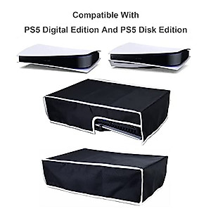 Horizontal Dust Cover for PS5 Console. EMiEN Oxford Fabric Anti-Scratch Waterproof Dust Guard with Back Cable Port for Sony Playstation 5 Console Digital & Disk Version