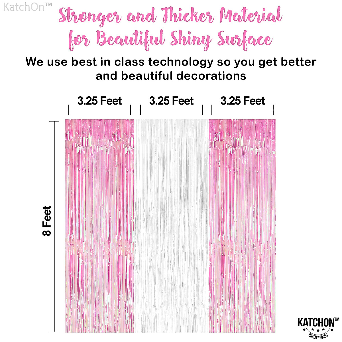 KatchOn, Xtralarge White and Pink Backdrop - 3.2x8 Feet, Pack of 3 | Pink and White Streamers for White Pink Birthday Decorations | Bridal Shower Decorations | Galentines Day Decorations for Party