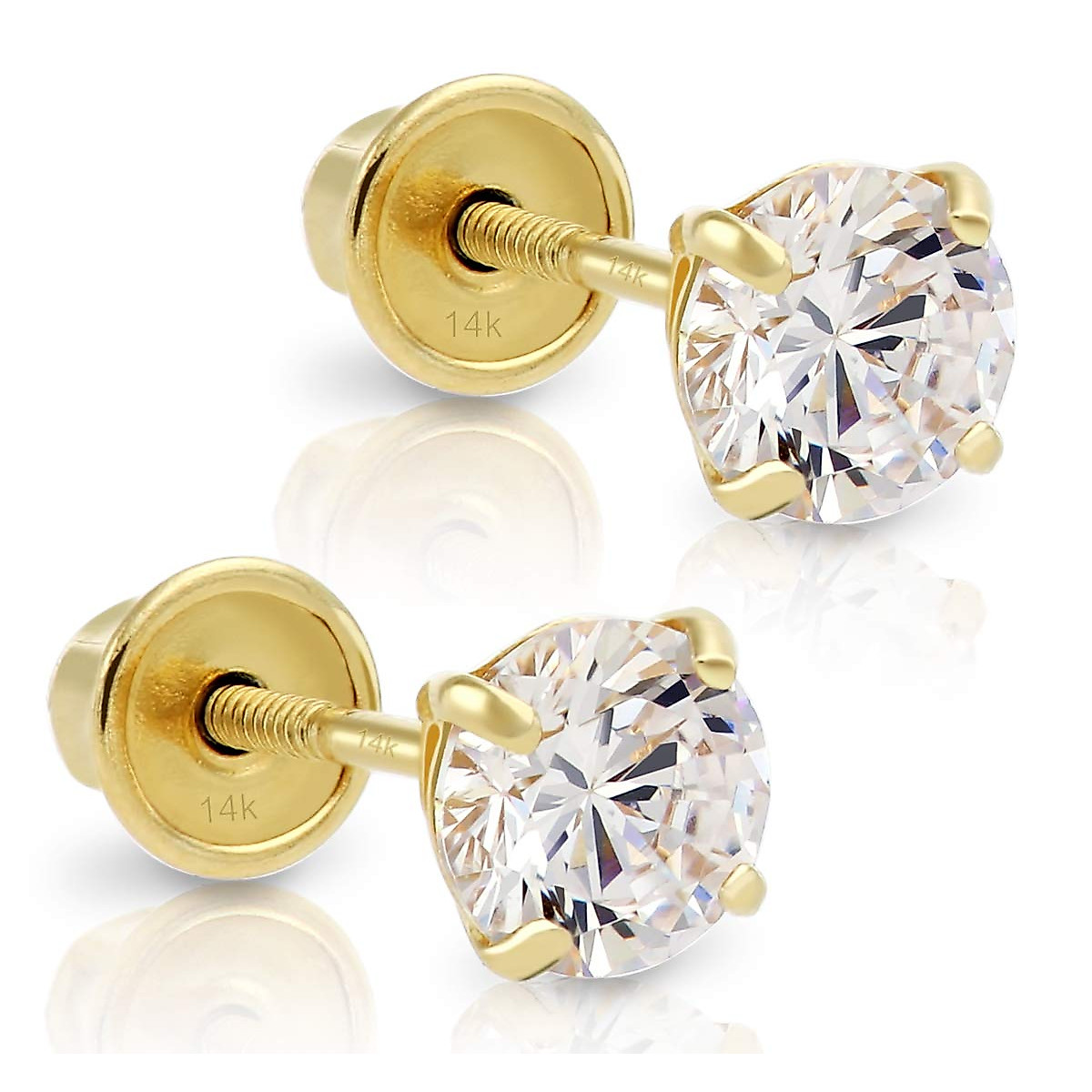 14k Yellow Gold Solitaire Made with Genuine Cubic Zirconia Round Stud Earrings (5mm)