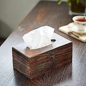 SINOBEST Rectangular Tissue Box Cover Decorative Wood Facial Tissue Holder with Hinged Lid Napkin Dispenser in Antique Style