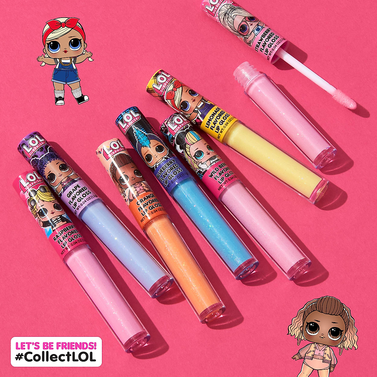 L.O.L Surprise! 14pc Lip Gloss for Girls, Lol Lip Gloss Set Value Pack, 14 Assorted Fruit Flavored Lip Glosses, Non Toxic, Kid Friendly, Party Favors, Gift For Kids