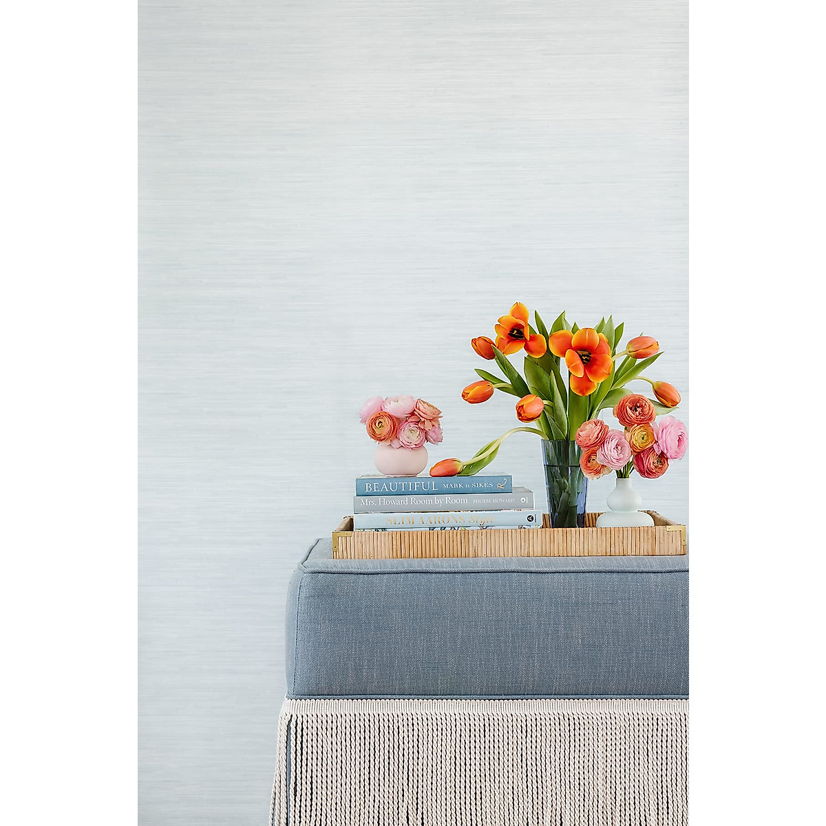 NuWallpaper x Social Social Whisper Blue Classic Faux Grasscloth Peel & Stick Wallpaper