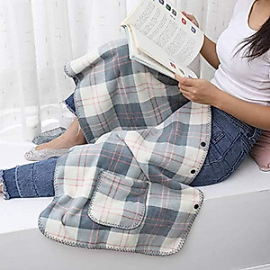 forestfish Flannel Wearable Blanket with Pockets, Cozy Soft Plaid Throws Blanket for Lap Bed Sofa Office Airplane Travel (Blue-White, 63“x19.7”)