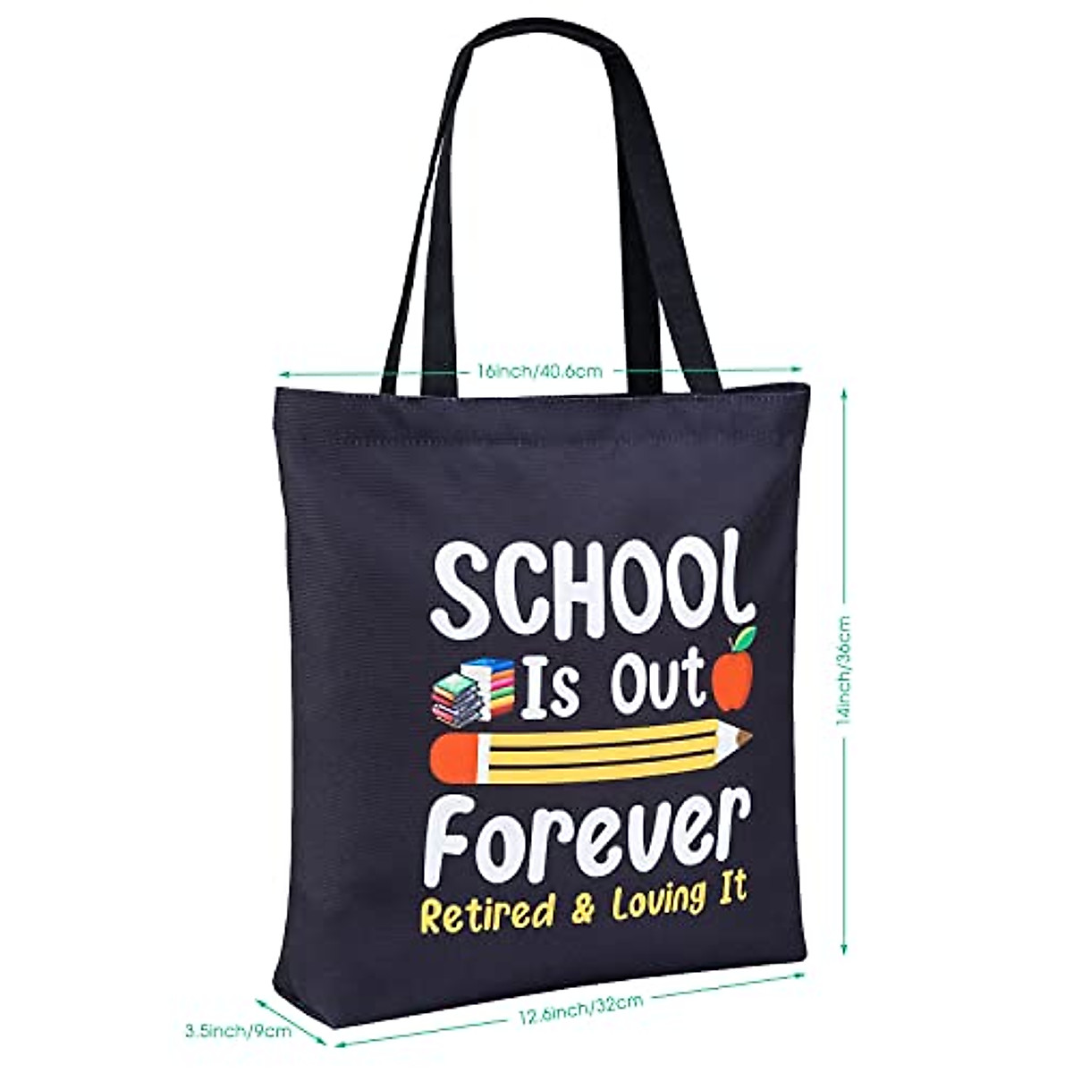 Teacher Retirement Gift - Black Canvas Tote Bag with Pocket, Happy Retirement Gift Teacher Appreciation Gift