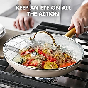 GreenPan Reserve 10" Tempered Glass Lid for Pots and Pans Cookware, Gold-Tone Handle with Matte Finish, Dishwasher and Oven Safe