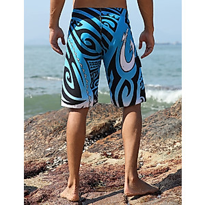 Nonwe Men's Quick Dry Wave Pattern with Mesh Lining Swim Trunks 1610820-30