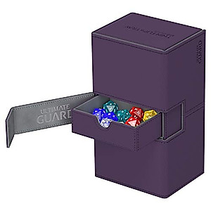 Ultimate Guard Flip 'n' Tray 200+, Deck Case for 200 Double-Sleeved TCG Cards + Dice Tray, Purple/Grey, Magnetic Closure & Microfiber Inner Lining
