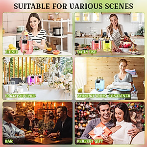 Lallisa 2 Pcs 2 Gallon Glass Drink Dispenser with Stand Ice Cylinder Hanging Chalkboard Signs 18/8 Stainless Steel Spigot Beverage Dispensers for Parties Mason Jar Drink Lemonade (Gold)