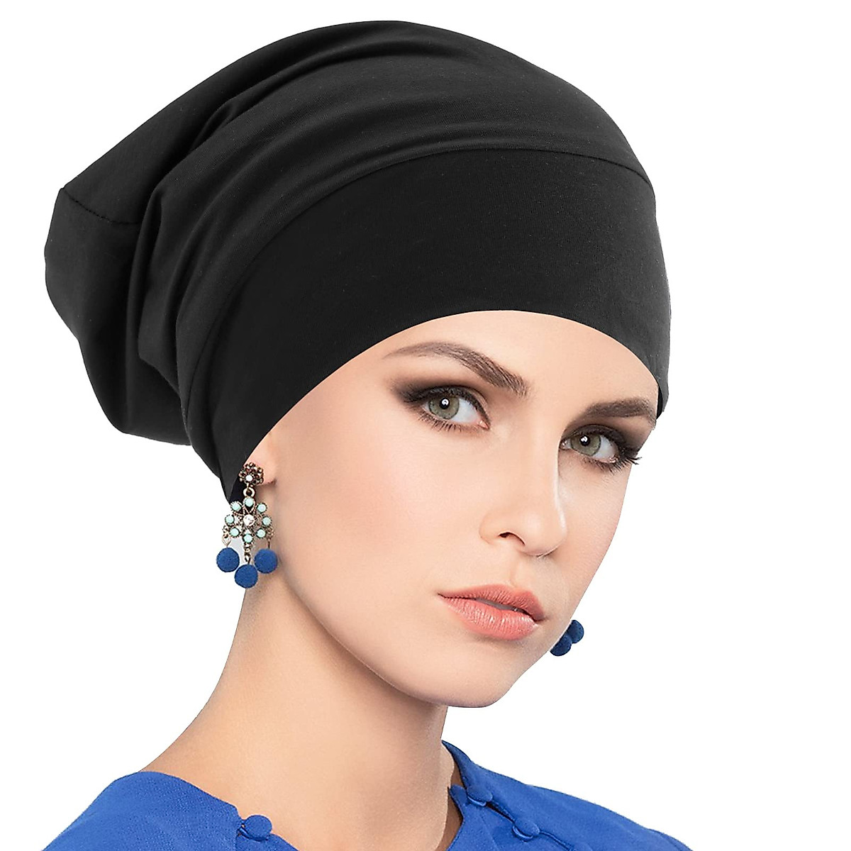 Satin Bonnet for Men 2 Pack Soft and Elastic Black Hair Cap，Satin Lined Beanie, Large Breathable Silky Hair Bonnet for Sleeping Cap，Suitable for Chemo Headwear for Women - Black and Grey