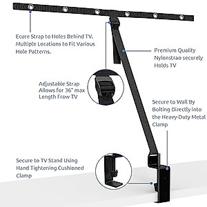 TV Safety Straps, Anti-Tip Straps for Child and Baby Proofing, Flat Screen TV Safety Straps TV Wall Anchors with VESA Mounting, Punch-Free Clamp Metal Connectors, Black