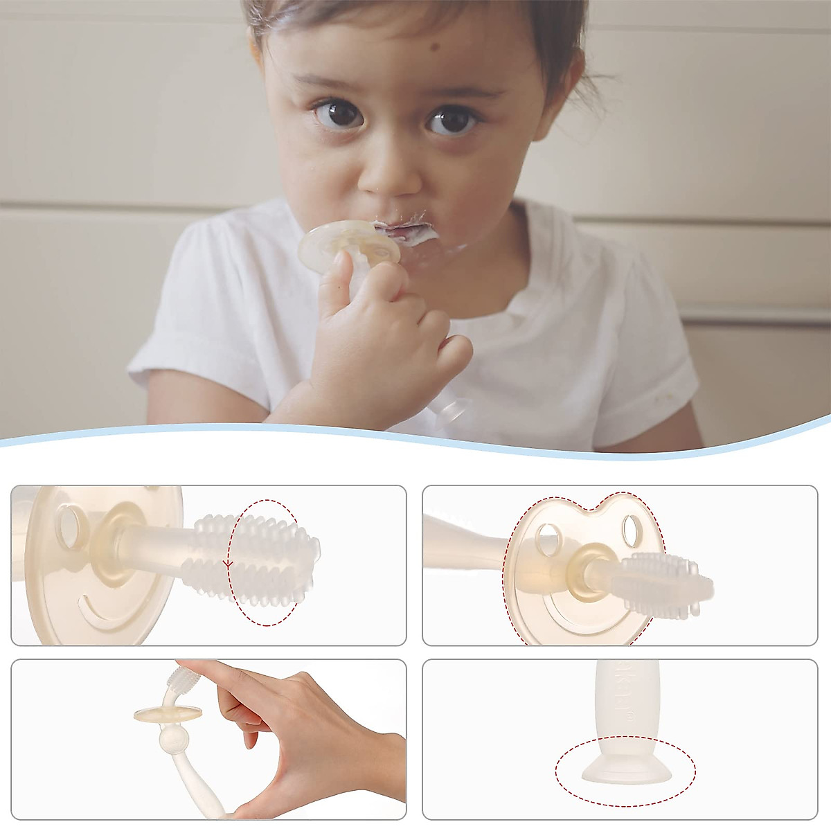 haakaa Training Toothbrush Set Oral Care Kit, Soft Silicone Toothbrush for Baby, Infants, Toddlers & Kids, SUVA Grey