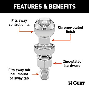 CURT 40010 Replacement Trailer Sway Control Ball, 1-1/4-Inch Diameter, 5/8 x 1-3/4-In Shank, Packaged