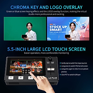 FEELWORLD L2 Plus Multi Camera Video Mixer Switcher with 5.5 inch LCD Touch Screen PTZ Controller Chroma Key 4 HDMI Inputs USB3.0 Output Format Real Time Production Live Streaming Built in Cooler
