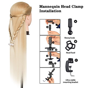 DANSEE 28" Mannequin Head Synthetic Hair Hairdresser Training Manikin Cosmetology Doll Head Blonde with DIY Braiding Set+ Free Table Clamp(27-613)