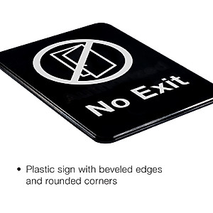 Excello Global Products No Exit Sign: Easy to Mount Informative Plastic Sign with Symbols 9" x 3", Pack of 3 (Black)