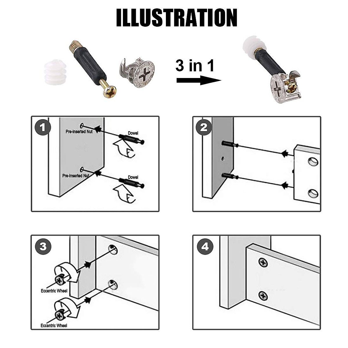 Glarks 125Pcs 3-in-1 Furniture Connecting Hardware Set, Hex Socket Cap Furniture Barrel Screws Bolt Nuts & Cam Fitting & Pre-Inserted Nut & Eccentric Wheel for Crib, Wardrobe Splicing, Cabinet Drawer