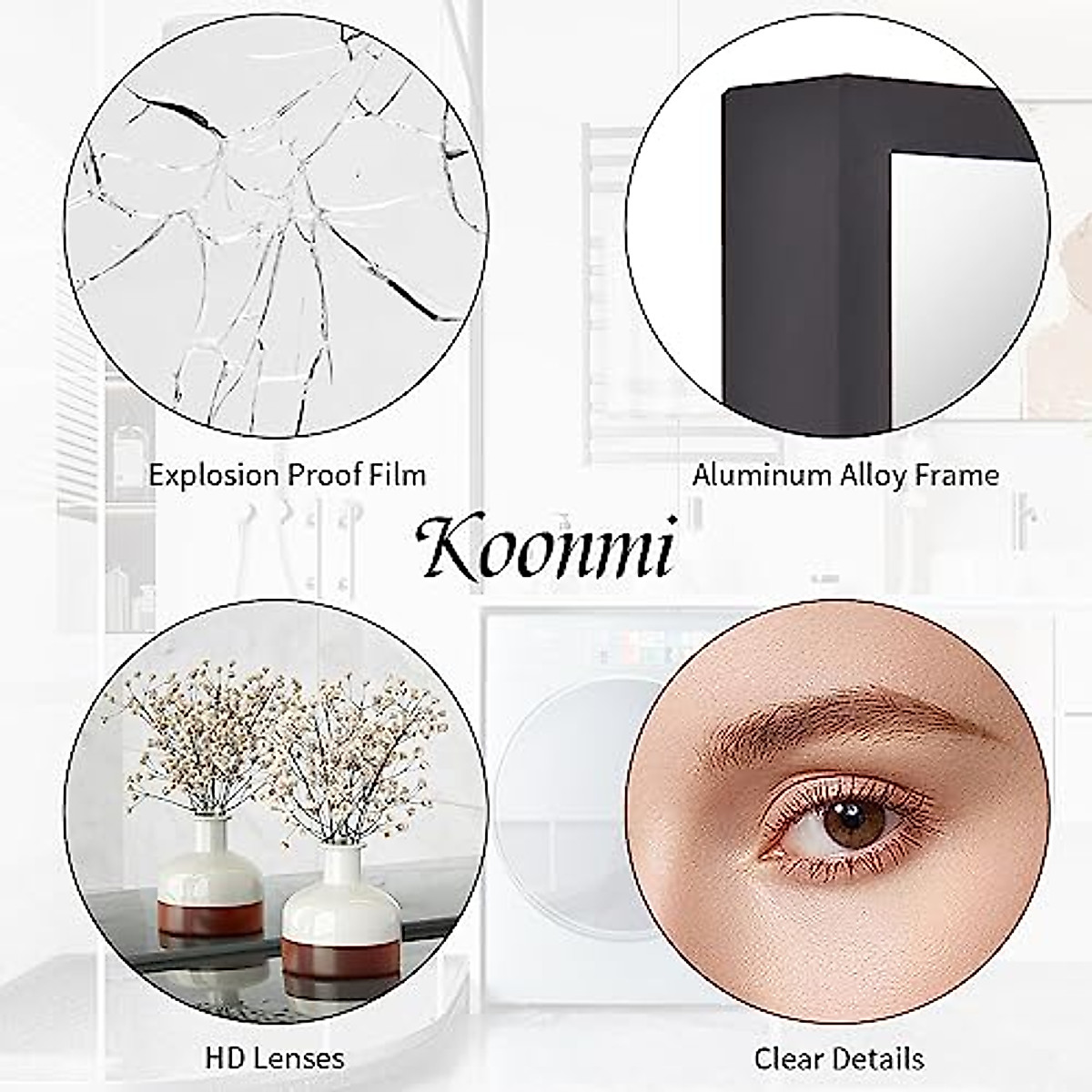 Koonmi 20"x30" Wall Bathroom Mirror, Black Rectangular Wall-Mounted Mirror for Bathroom with Aluminum Alloy Frame Bathroom Mirror Hangs Horizontal or Vertical Ideal for Bedroom Living Room