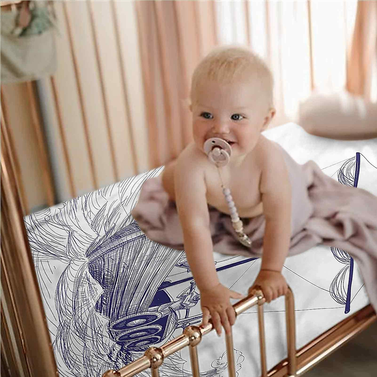 LCGGDB Viking Fitted Crib Sheet,Drakkar Long Boat Dragon Decorative Microfiber Crib Sheet Portable Crib Mattress Topper for Baby Boys Girls,Ultra Soft Jersey,Full Standard,28" x 52"