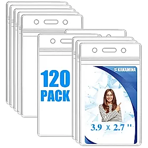 120 Pack Name ID Badge Holder-Plastic Badge Holder for Lanyard, Vertical Extra Thick 3.9" x 2.7" Waterproof Name tag Holder for School/Office/Hospital/Exhibition/Party/Badge Swipe Cards or Credit Card